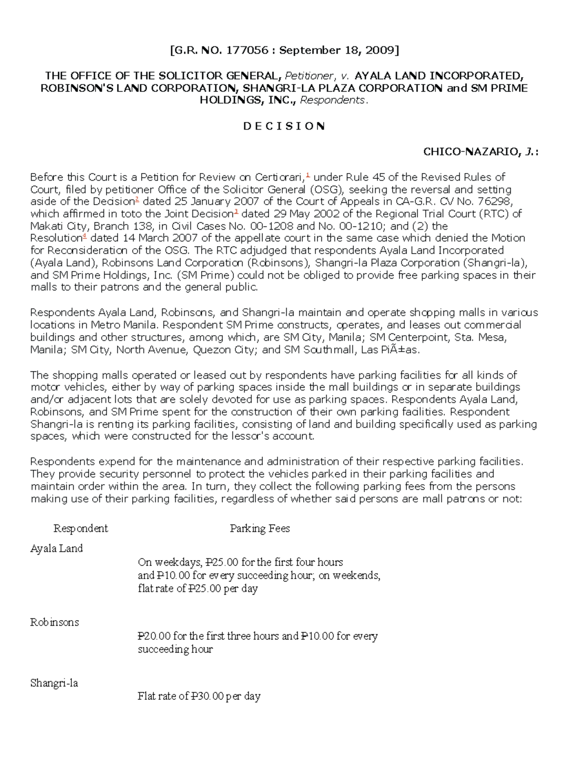 Osg vs ayala - case - [G. NO. 177056 : September 18, 2009] THE OFFICE ...