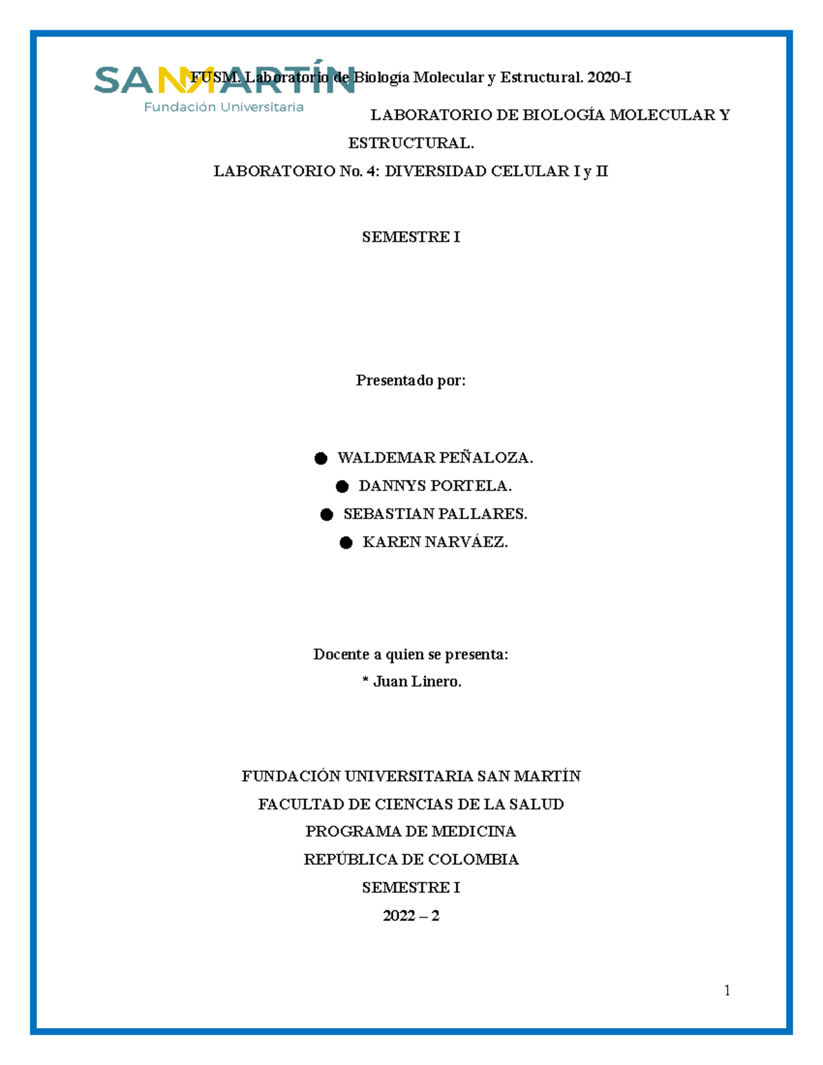 LAB. No. 4 - Informe Sobre LA Diversidad Celular - LABORATORIO DE ...