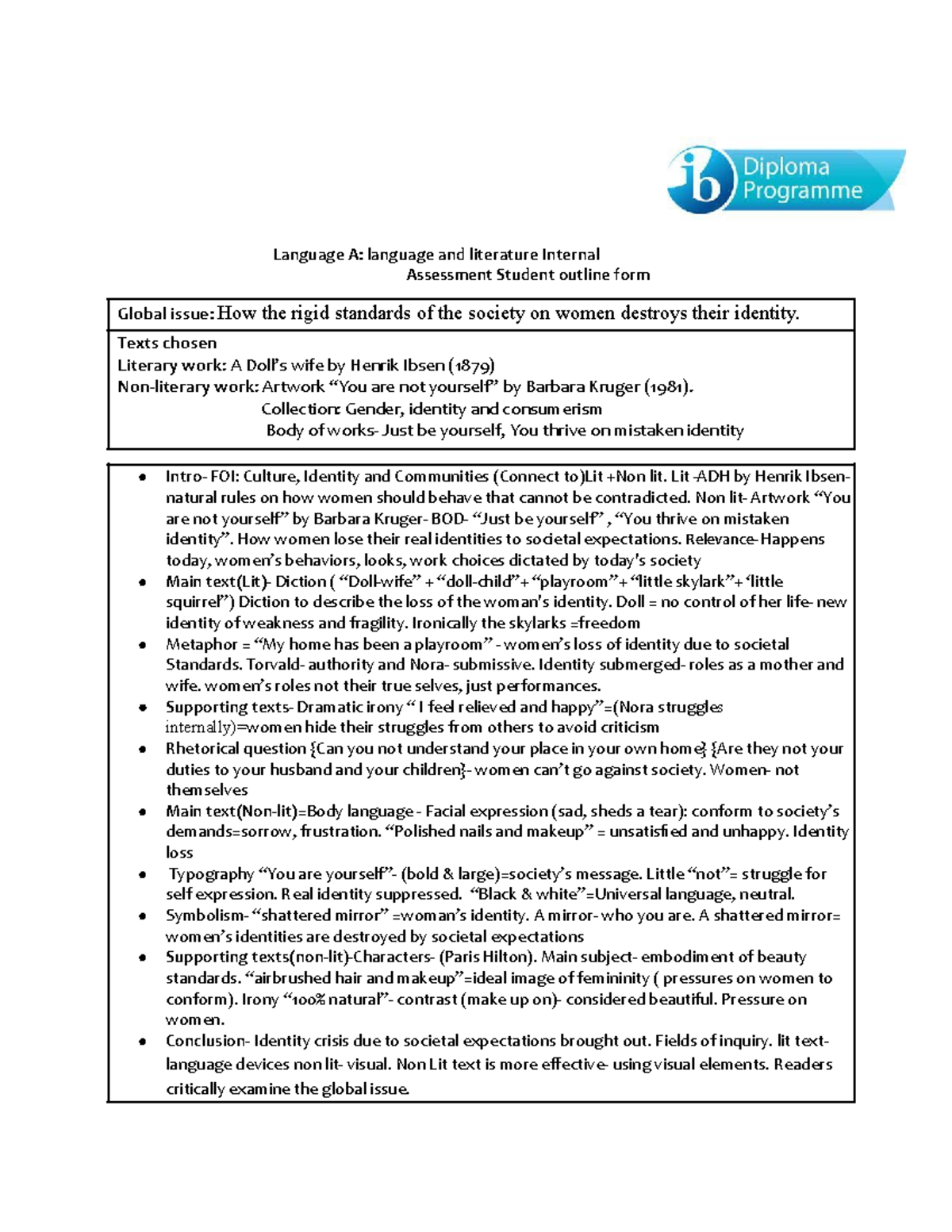IO Outline - Language A: language and literature Internal Assessment ...