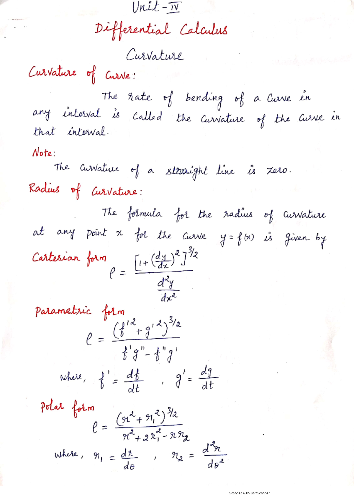 0 Unit - IV Radius of Curvature - Calculus and Linear Algebra - Studocu