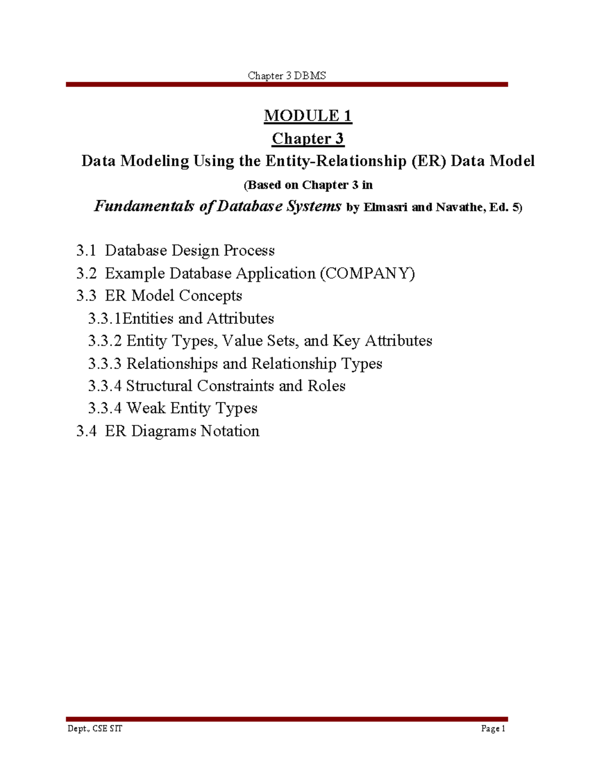 SIT DBMS Notes Module 1chapt 3 - Computer Engineering - VIT - Studocu