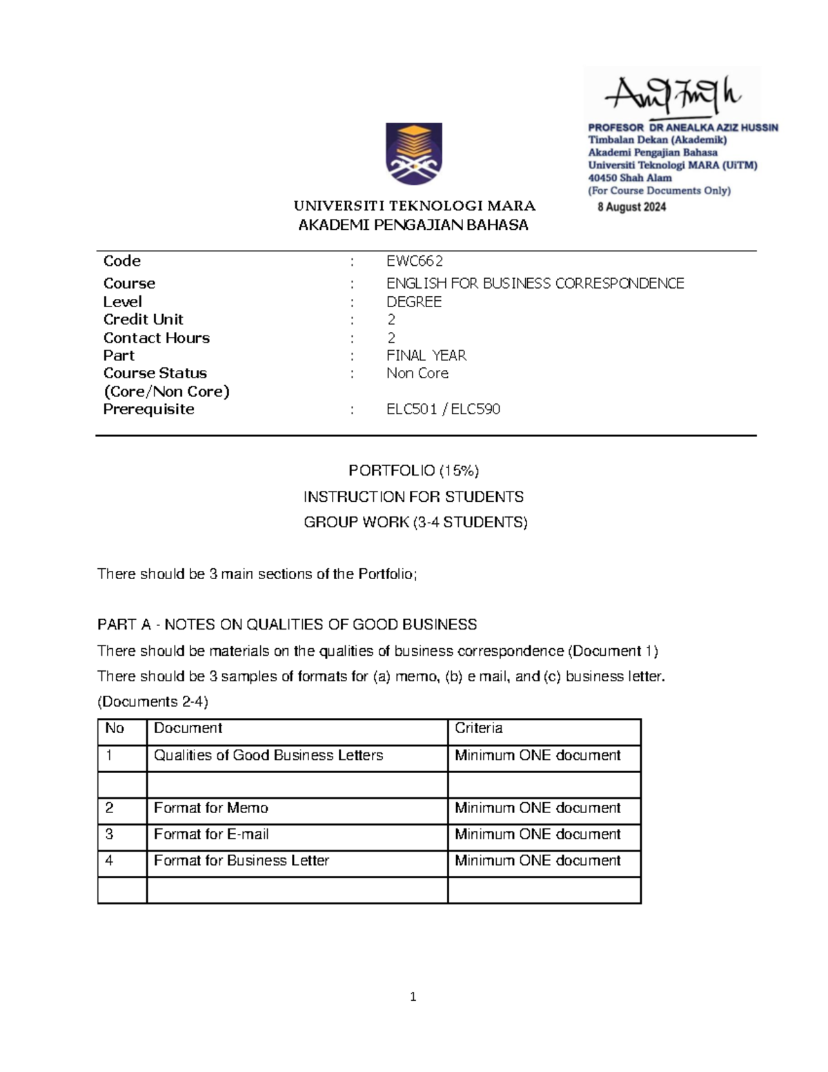 Portfolio Rubrics EWC662 - 1 UNIVERSITI TEKNOLOGI MARA AKADEMI ...