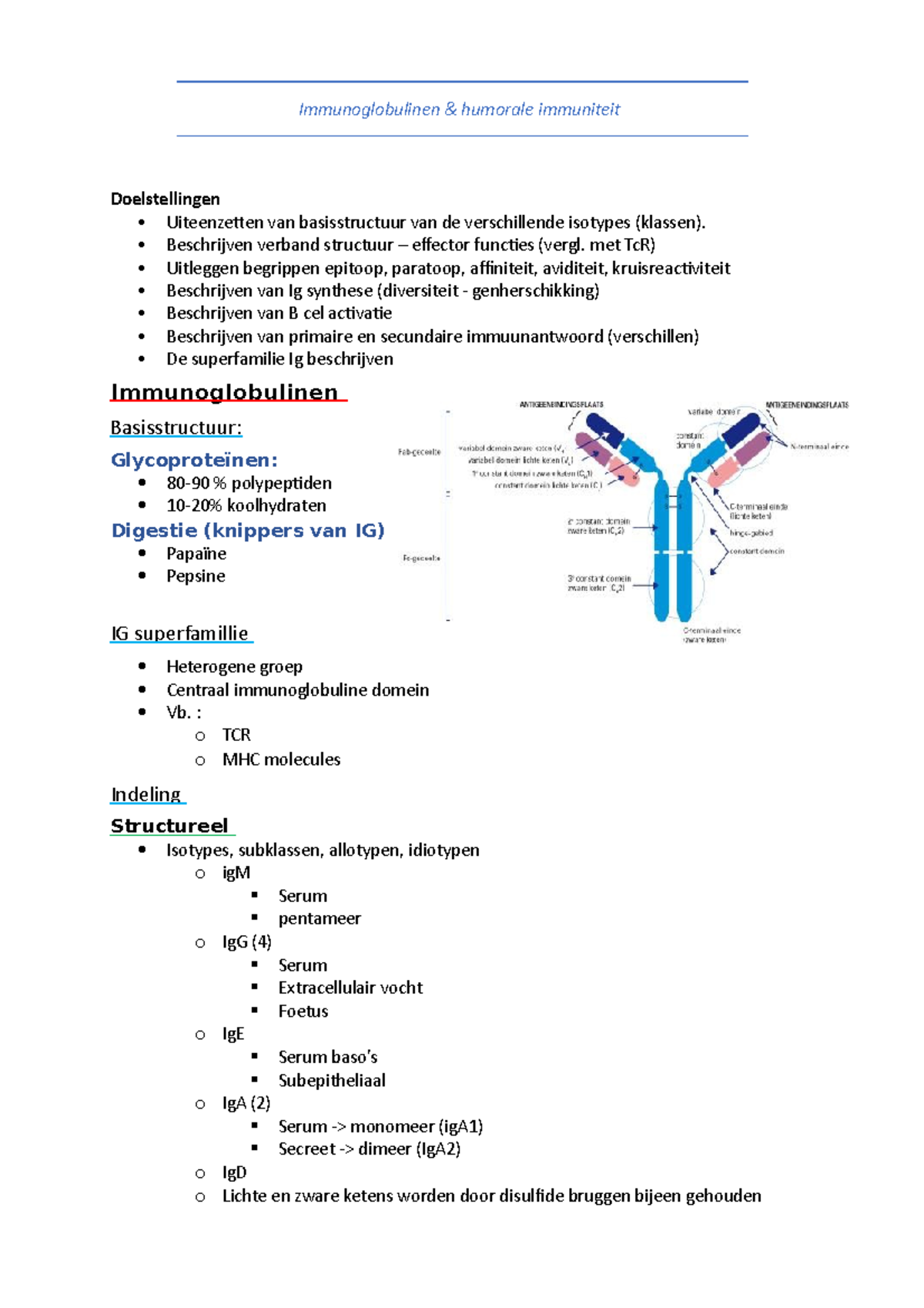 Hoofdstuk 6 - Samenvatting Immunologie - Immunoglobulinen & humorale ...