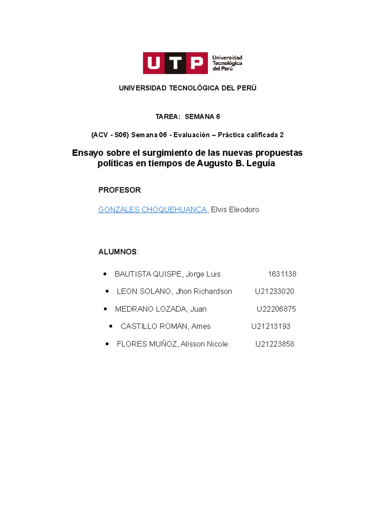 Ensayo PC2 - sdddddd - UNIVERSIDAD TECNOLÓGICA DEL PERÚ TAREA: SEMANA 6 ...