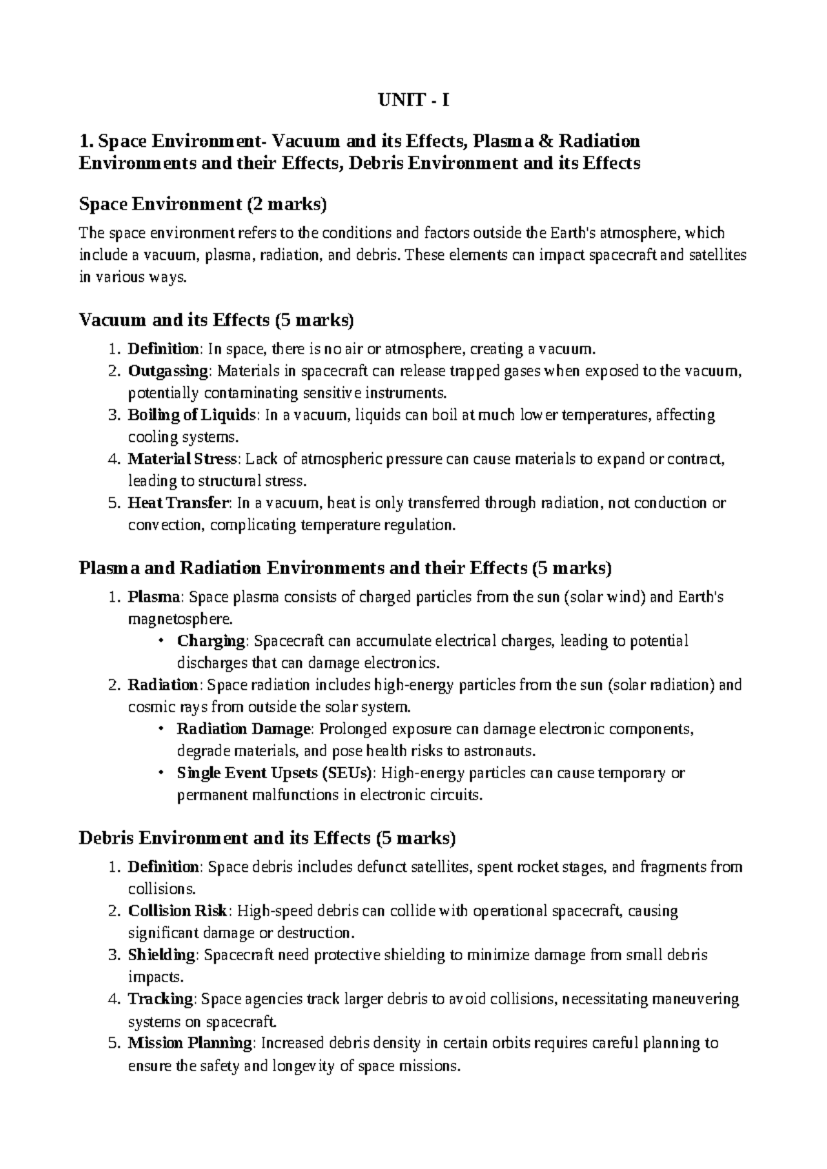 Space Science - UNIT - I 1. Space Environment- Vacuum and its Effects ...