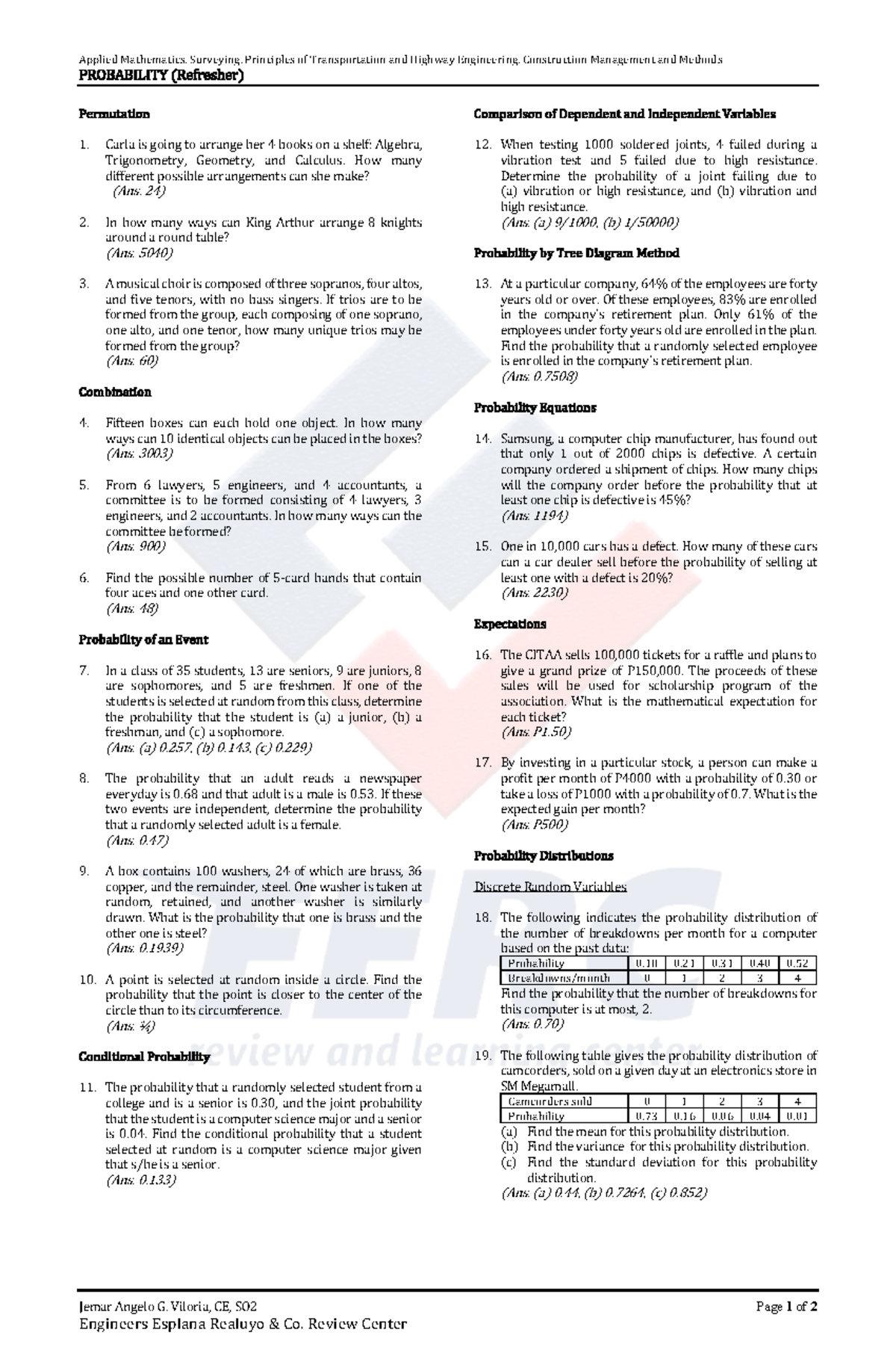 Probability Practice Problem - Applied Mathematics, Surveying ...