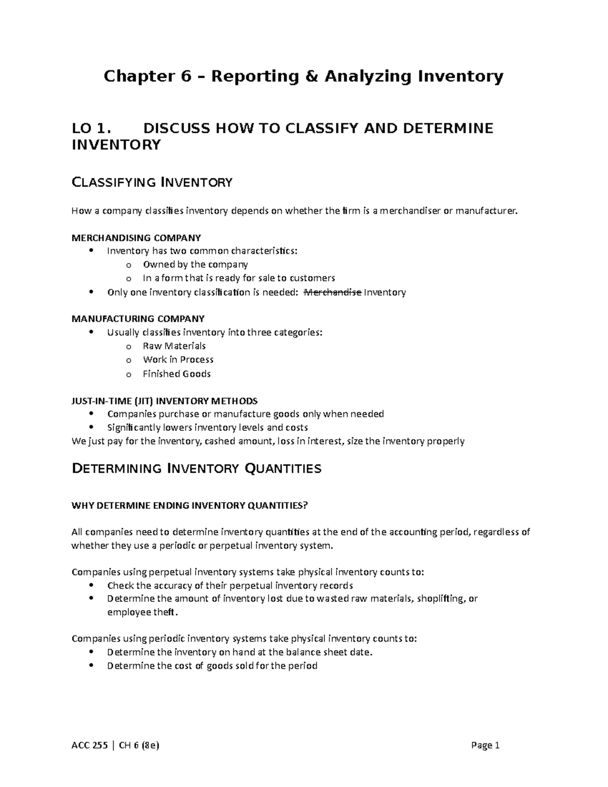 Reporting and Analyzing Inventory - Chapter 6 – Reporting & Analyzing Inventory LO 1. DISCUSS ...