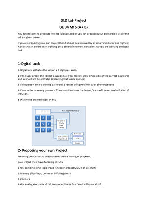Project Proposal DLD - Project Proposal Digital Logic Design (Instructor: Mr. ArshadNazir) Title ...