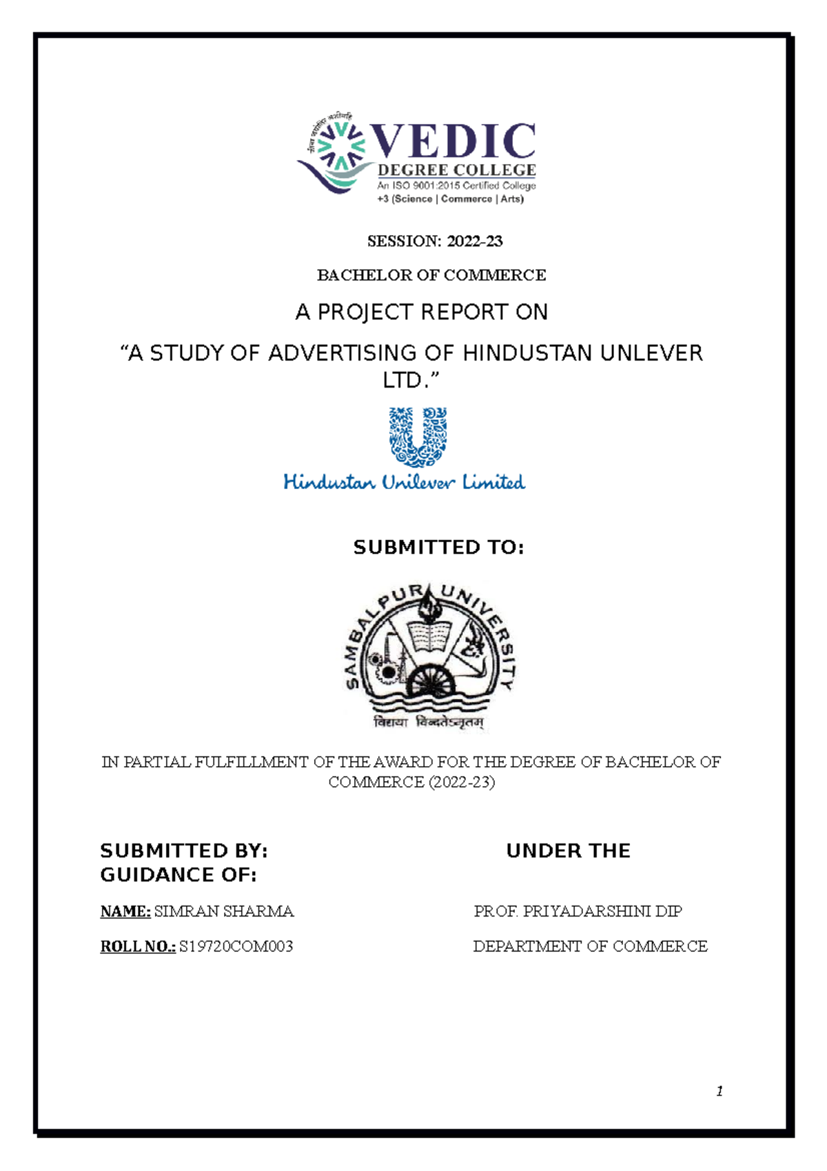 Marketing Project (6th Semester) - ####### SESSION: 2022 ...