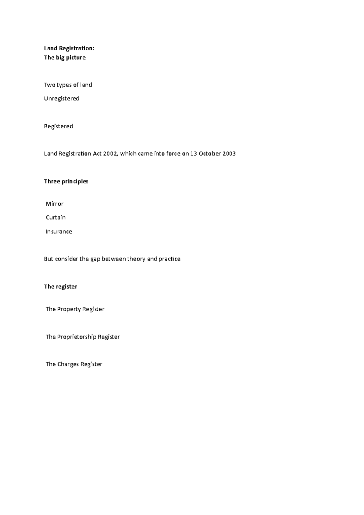 Registration Lecture (note form) - Land Registration: The big picture ...
