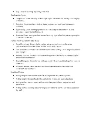 Acting Notes 1 - ACTING Acting is the art of performing a character or ...