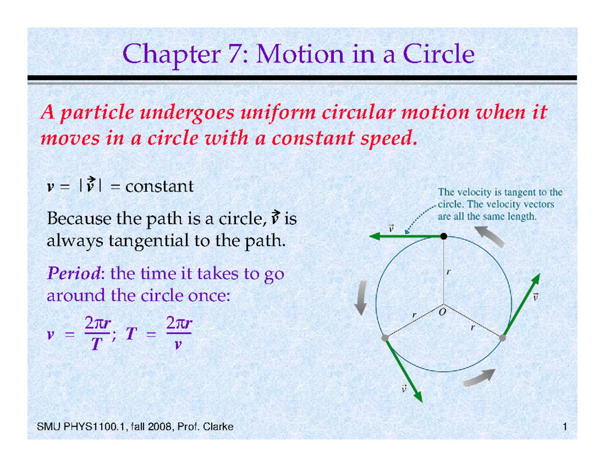 Chapter 7 - Torque - A particle undergoes uniform circular motion when ...