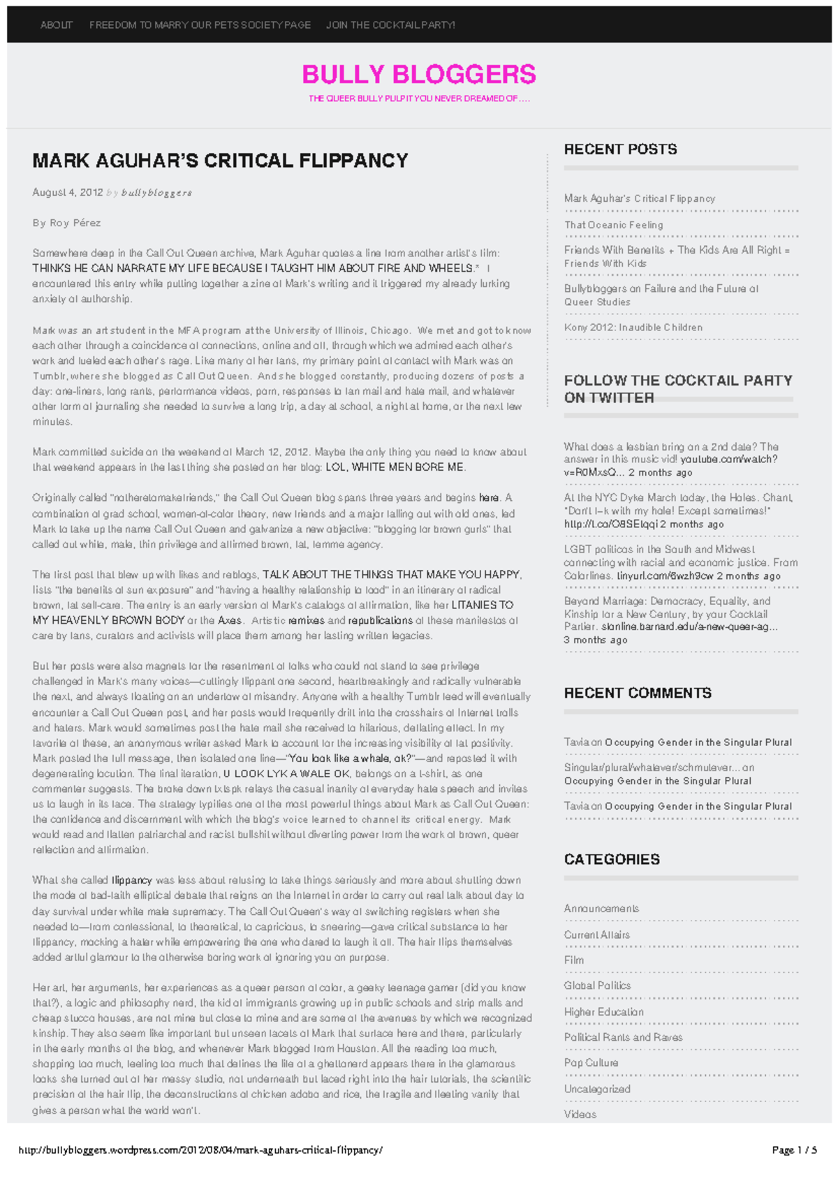 “Mark Aguhar’s Critical Flippancy” and “Proximity- On the Work of Mark ...