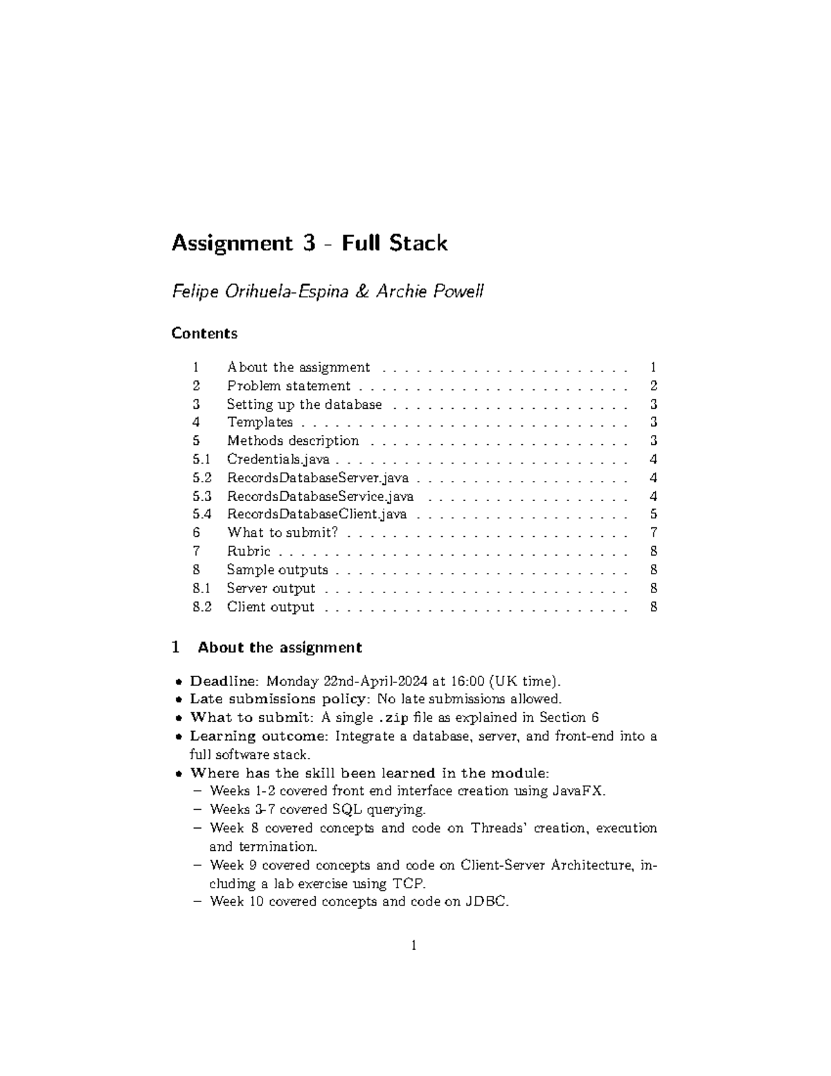 Assignment 3 Full Stack 2024 - Assignment 3 - Full Stack Felipe Orihuela-Espina & Archie Powell ...