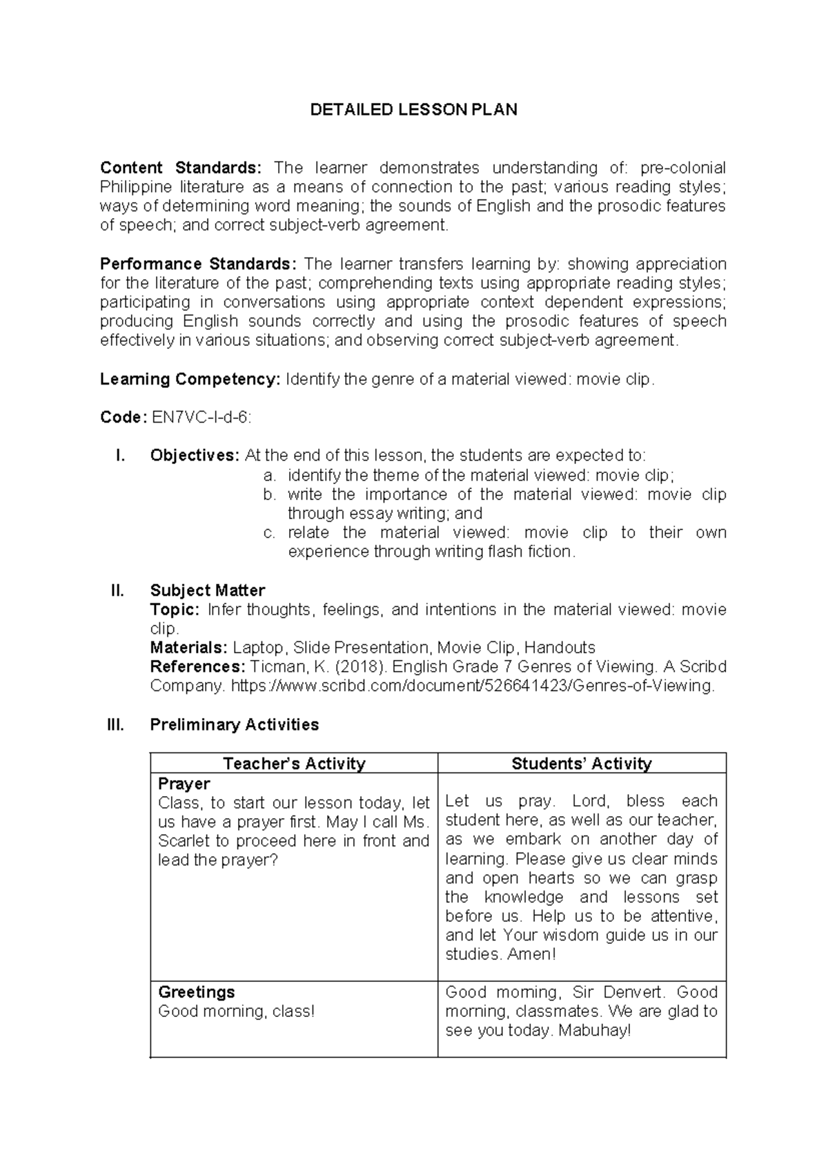 CUA Detailed Lesson PLAN 21ST Century - DETAILED LESSON PLAN Content ...