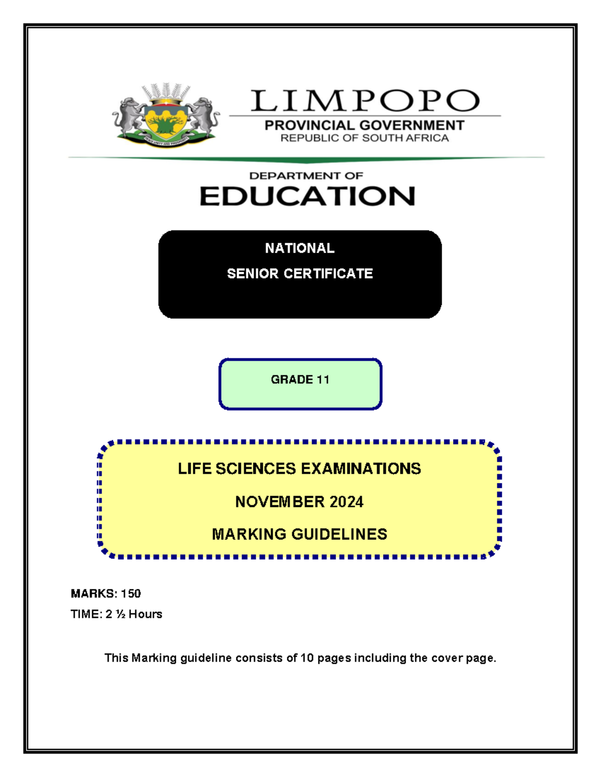 LFSC Gr11 P1 MEMO 2024 ENG - MARKS: 150 TIME: 2 ½ Hours This Marking ...