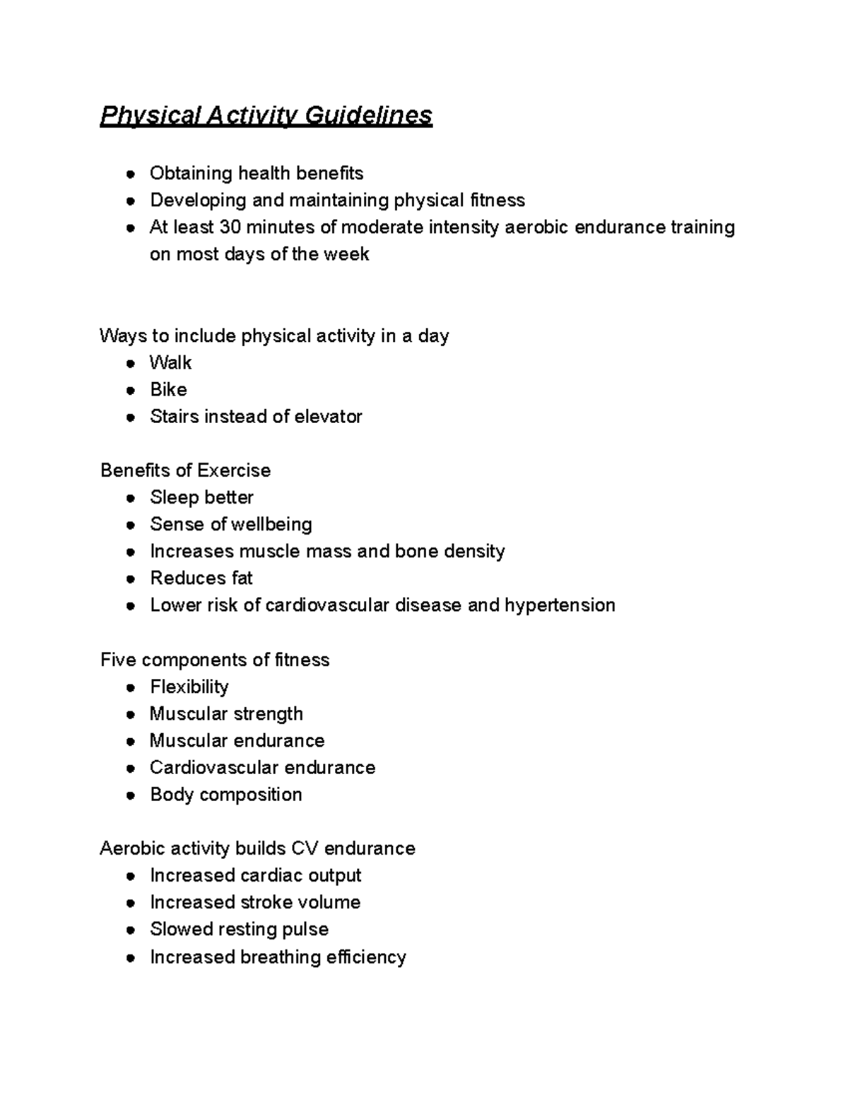 BMS Notes 3a - Physical Activity Guidelines Obtaining health benefits ...