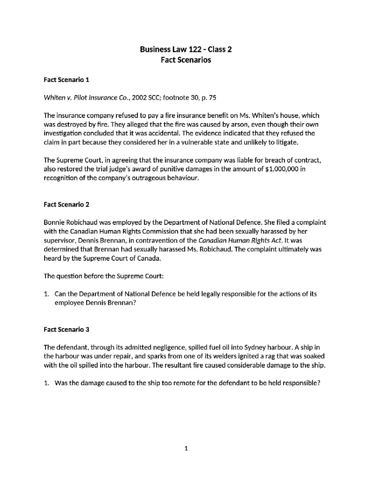 Class 2 fact scenarios - LAW122 - Studocu