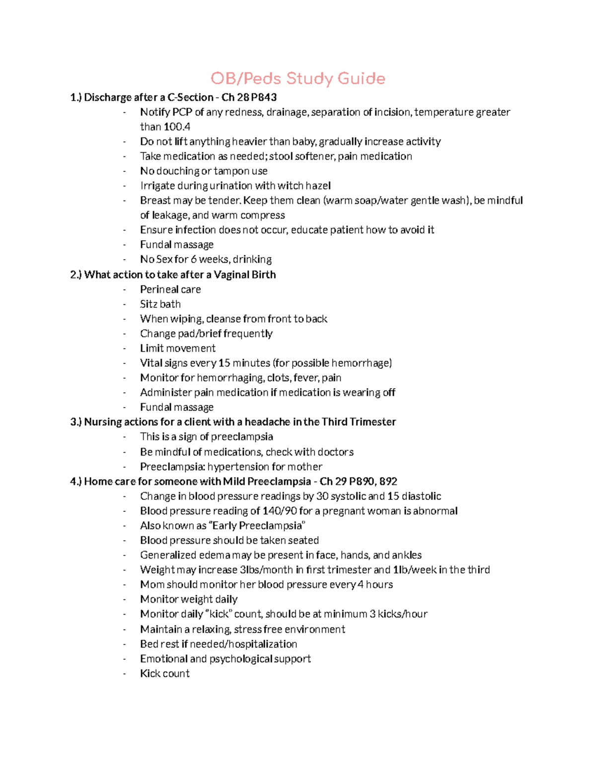 Ob study guide - Summary Maternal Child Nursing - OB/Peds Study Guide 1 ...