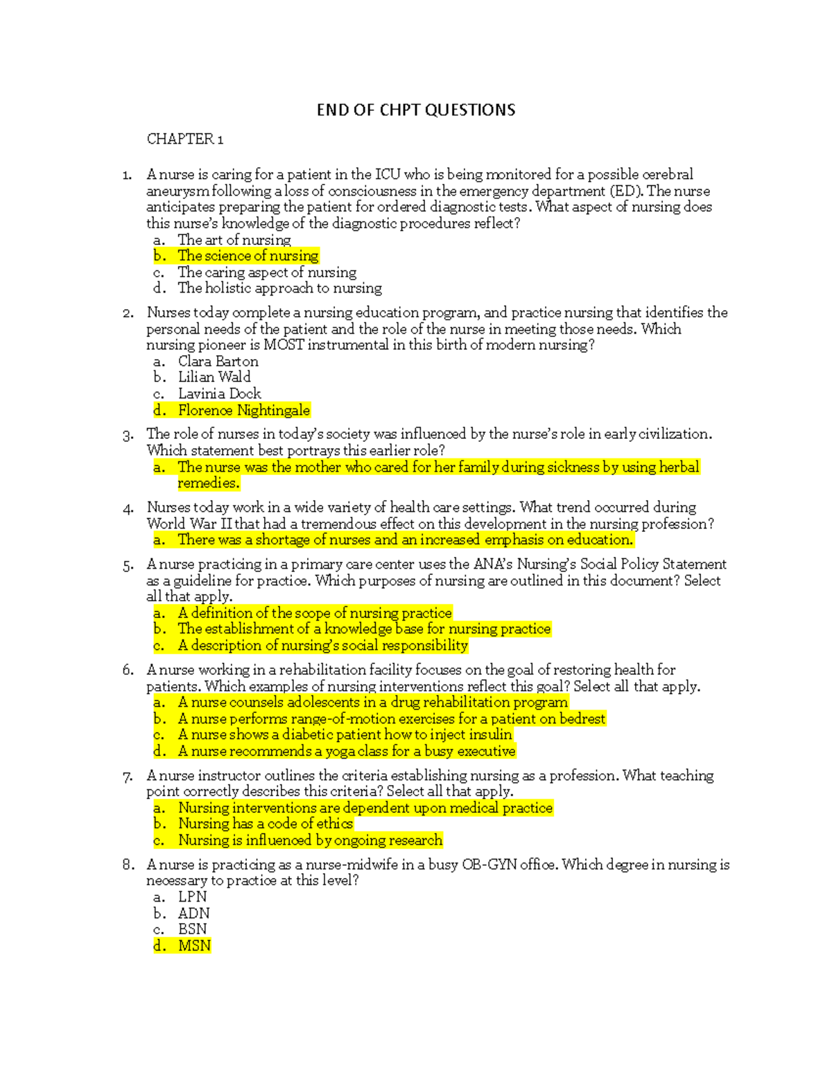 PNC EOF - End of chapter questions review with correct answers - END OF ...