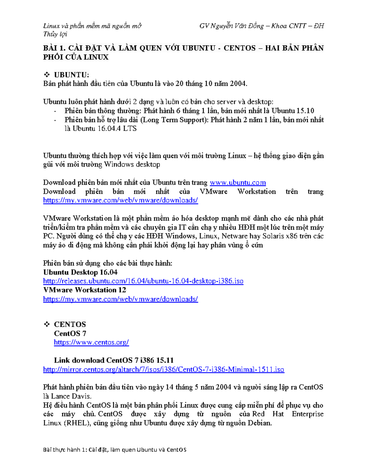 Linux - Thủy lợi BÀI 1. CÀI Đ¾T VÀ LÀM QUEN VàI UBUNTU - CENTOS – HAI BÀN PHÂN PHÞI CĀA LINUX ...