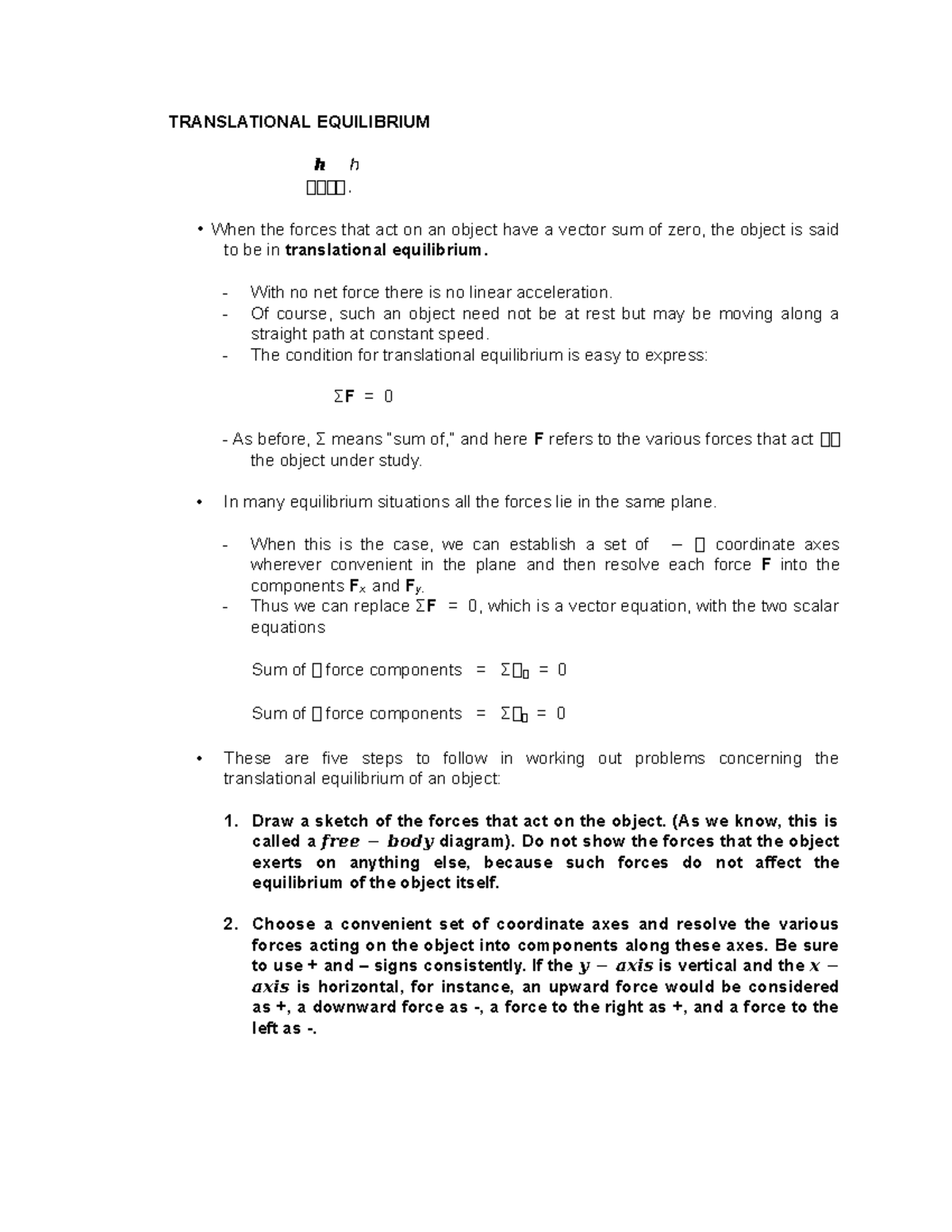 Physics for Engineers - TRANSLATIONAL EQUILIBRIUM ℎℎℎℎℎℎℎℎℎℎℎℎℎℎℎ ℎ 𝑧𝑧𝑧𝑧. When the forces that ...