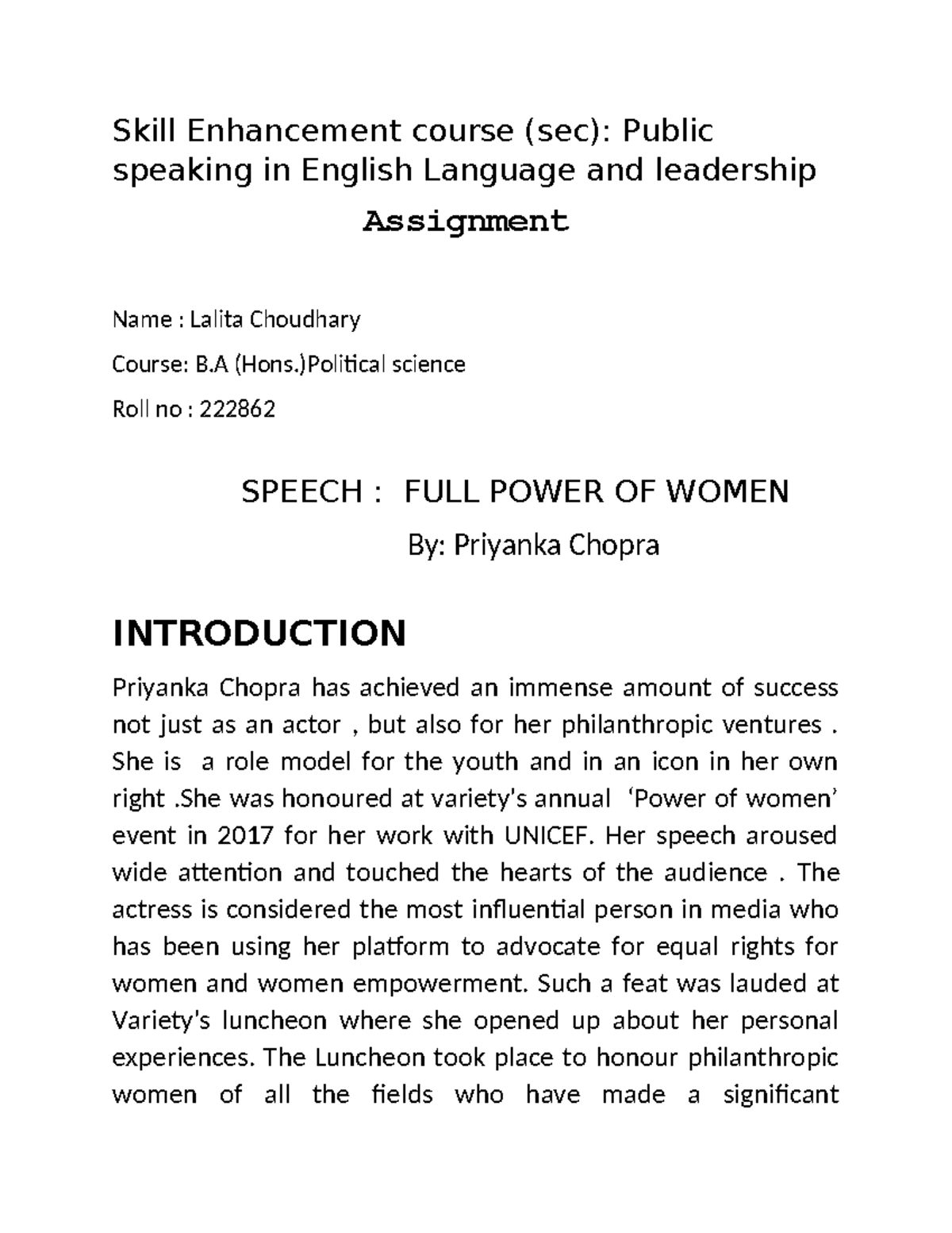 Speech Analysis - Sec assignment - Skill Enhancement course (sec ...
