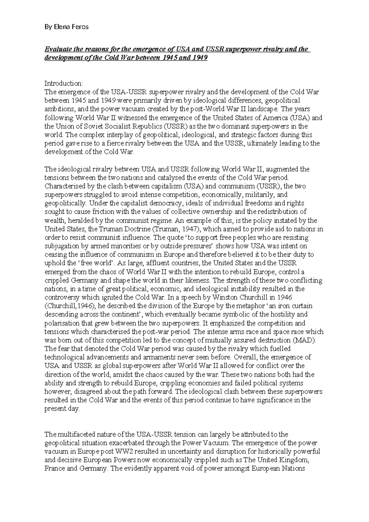 History COLD WAR Essay - Evaluate the reasons for the emergence of USA ...