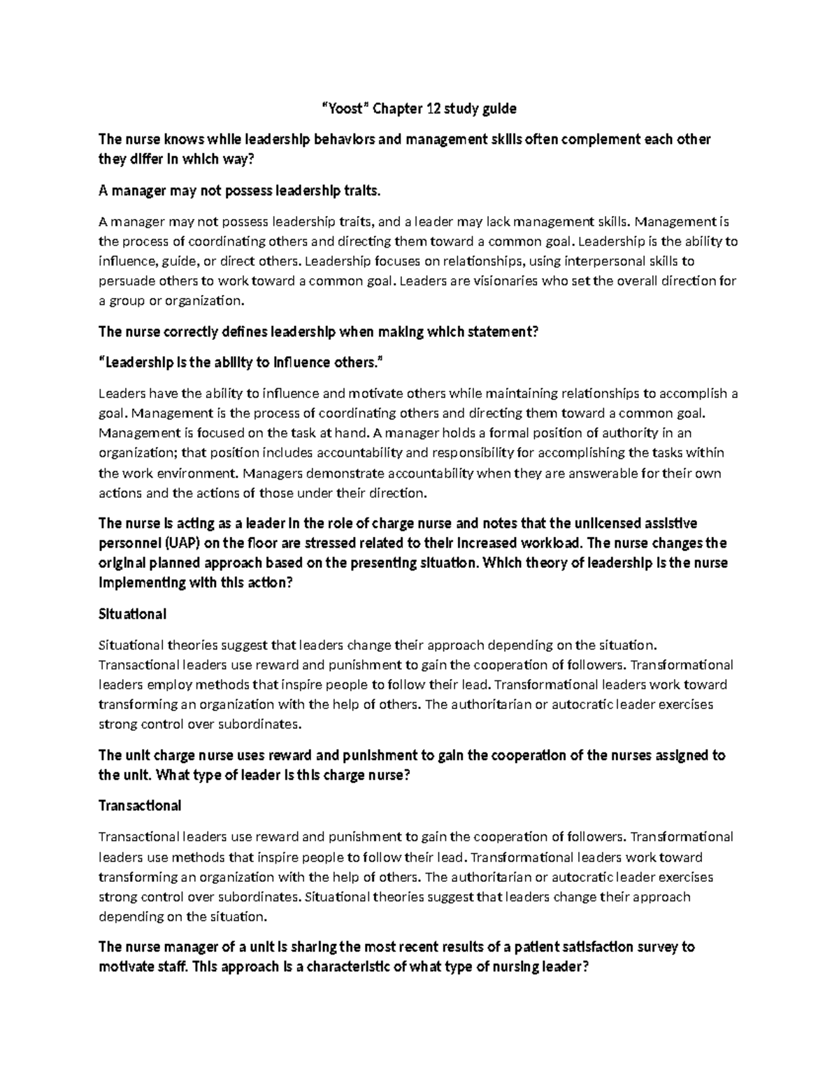 Yoost chapter 12 study guide - “Yoost” Chapter 12 study guide The nurse ...