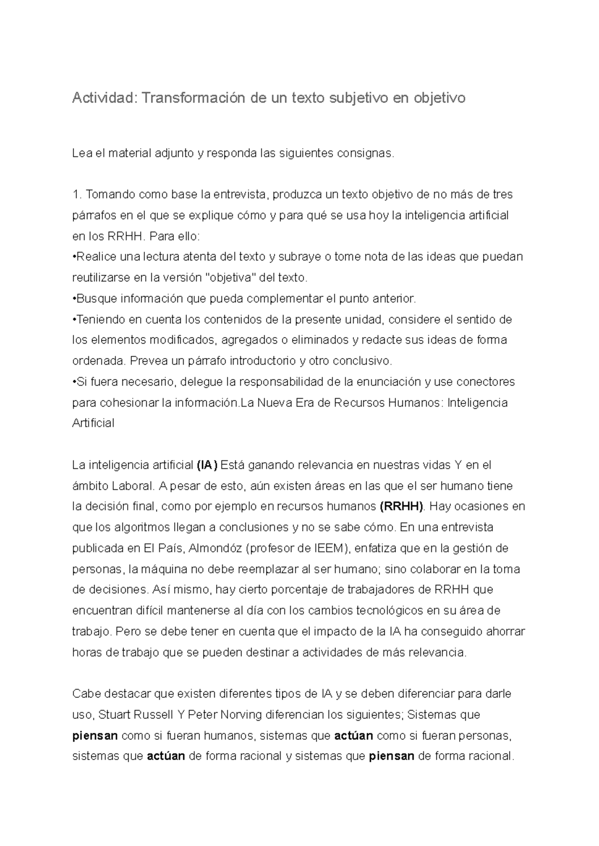 Texto objetivo -1 - Último trabajo de la primer parte - Actividad ...