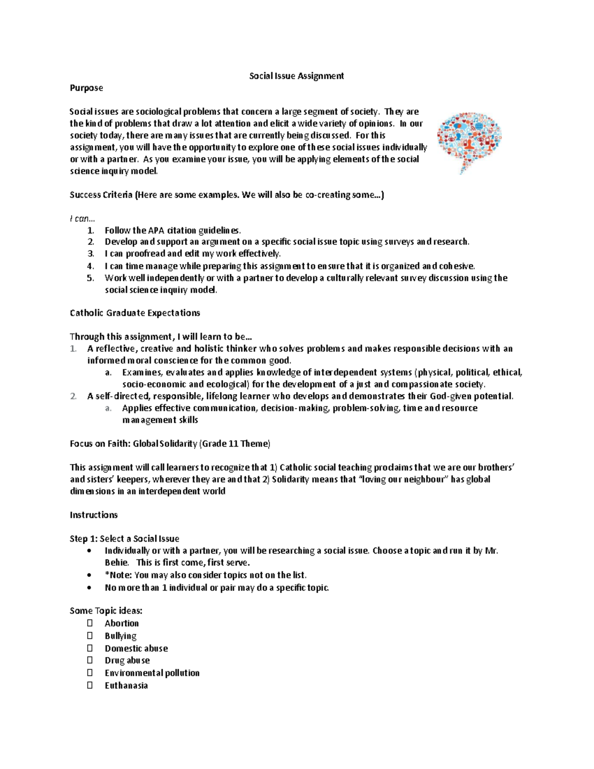 Social Issue Assignment (HSP3U1) (1) - Social Issue Assignment Purpose ...