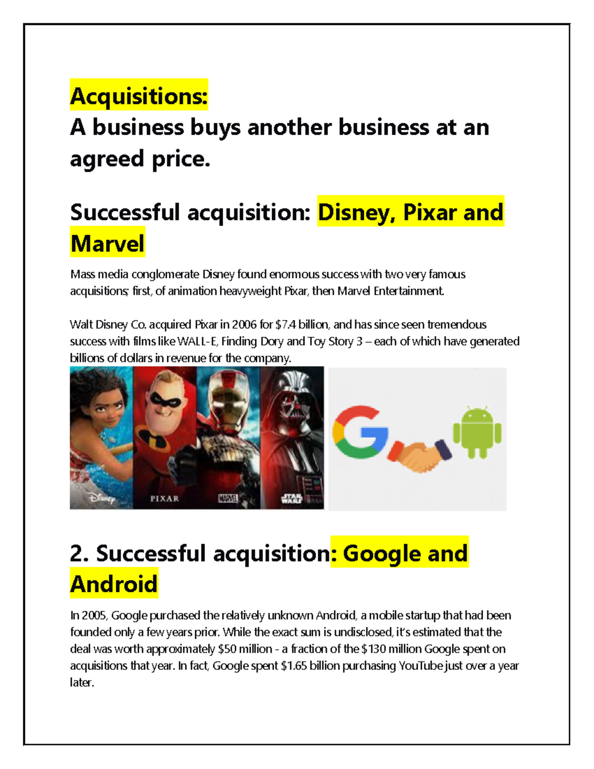 Examples of Acquisitions and Mergers - Acquisitions: A business buys ...