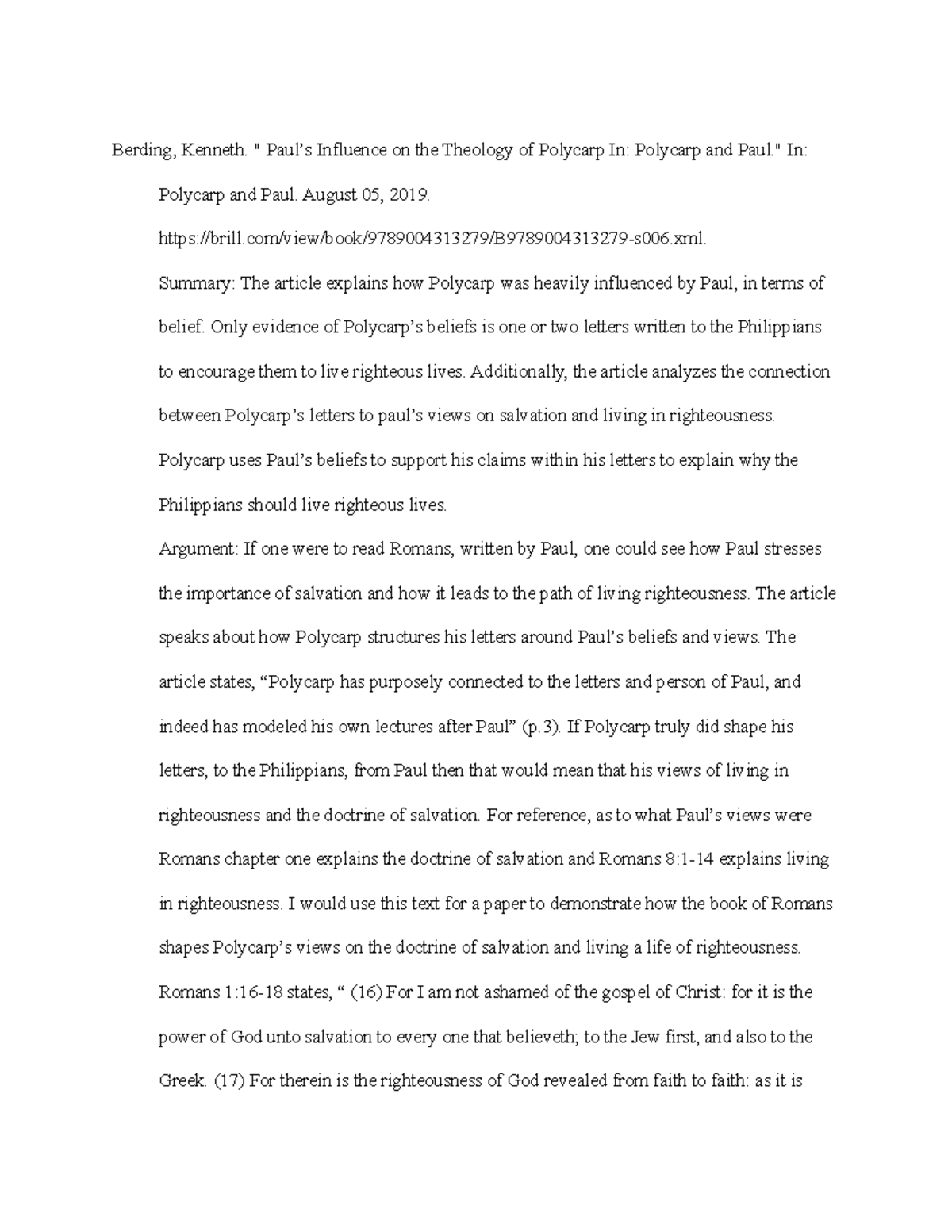 Theologian biblio - Berding, Kenneth. " Paul’s Influence on the ...