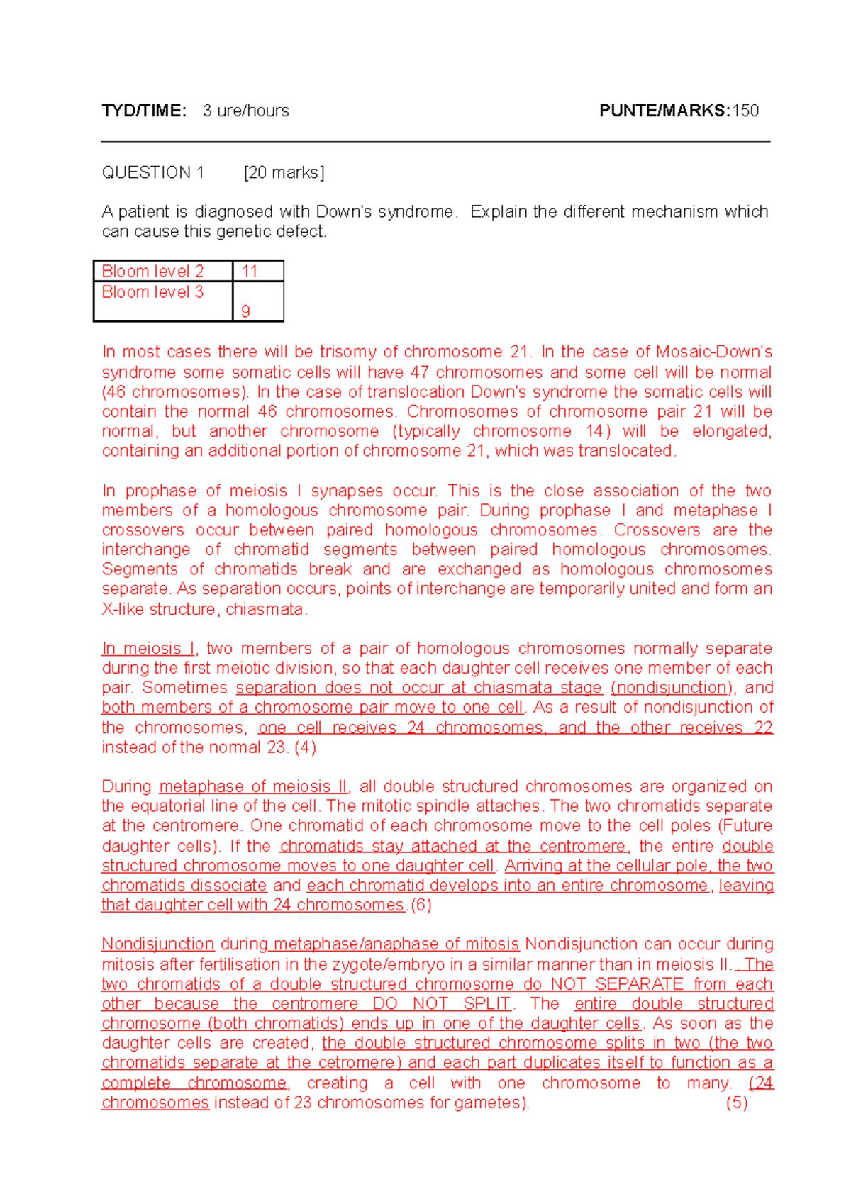 ANBE3726 -exam7 Memo - TYD/TIME: 3 ure/hours PUNTE/MARKS: 150 QUESTION 1 [20 marks] A patient is ...