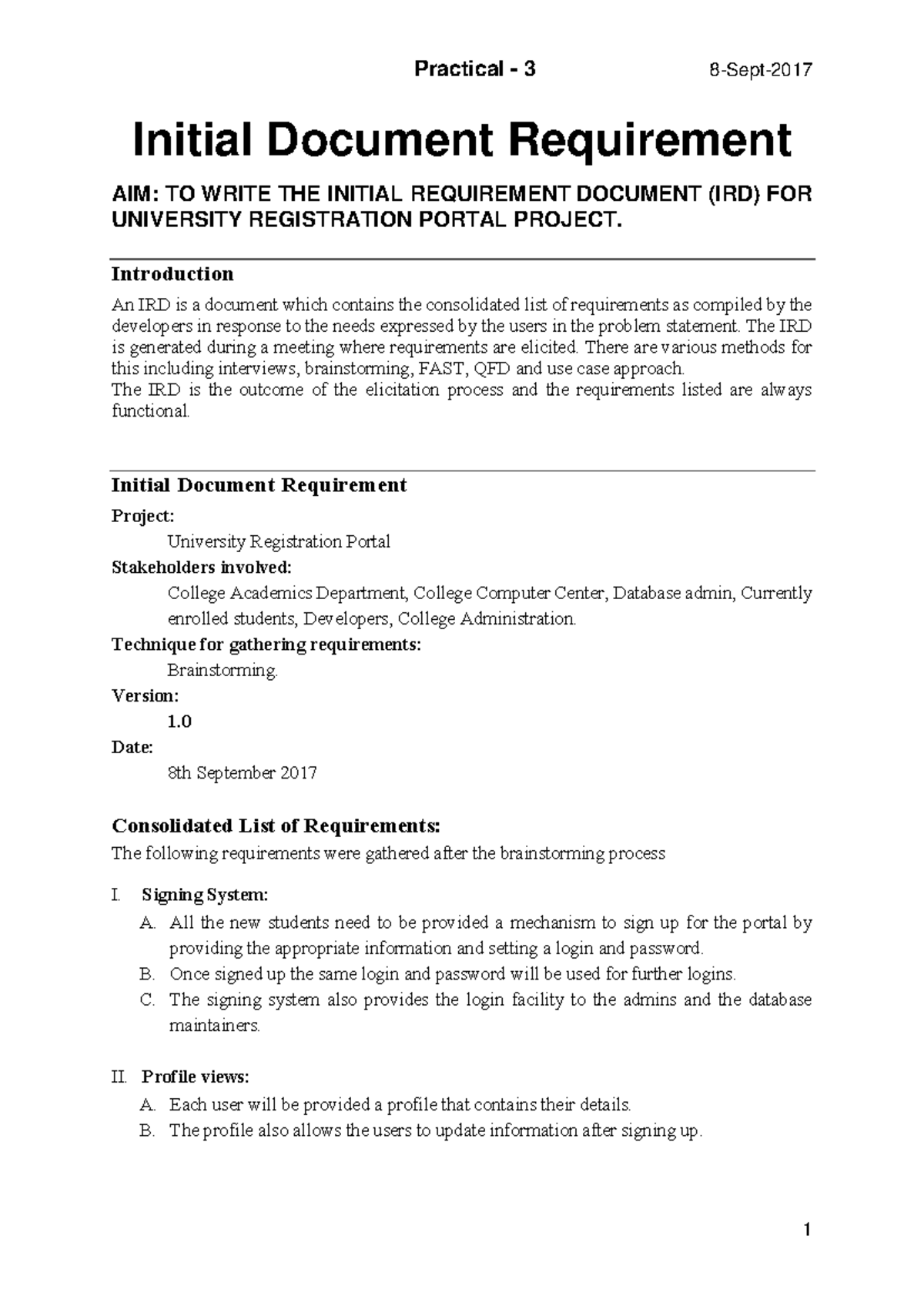 Initial Requirement Document - Practical - 3 8 - Sept- 2017 1 Initial ...