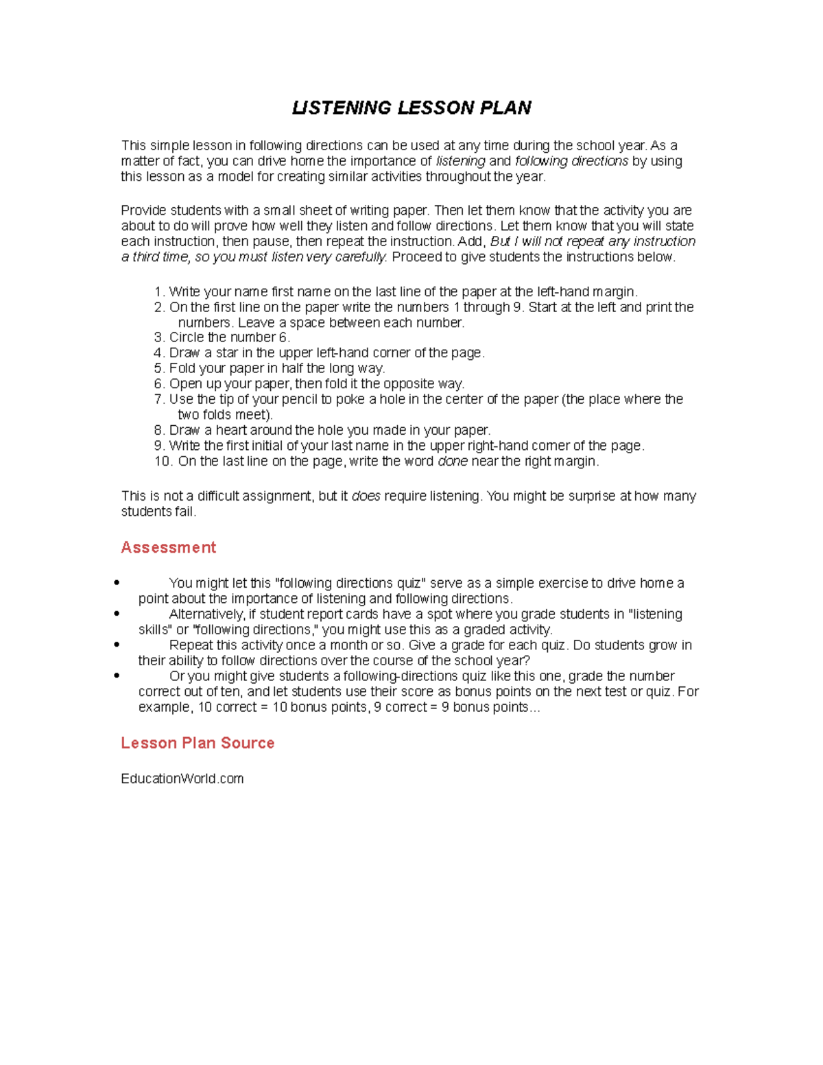 Listening-Lesson-Plan - LISTENING LESSON PLAN This simple lesson in ...