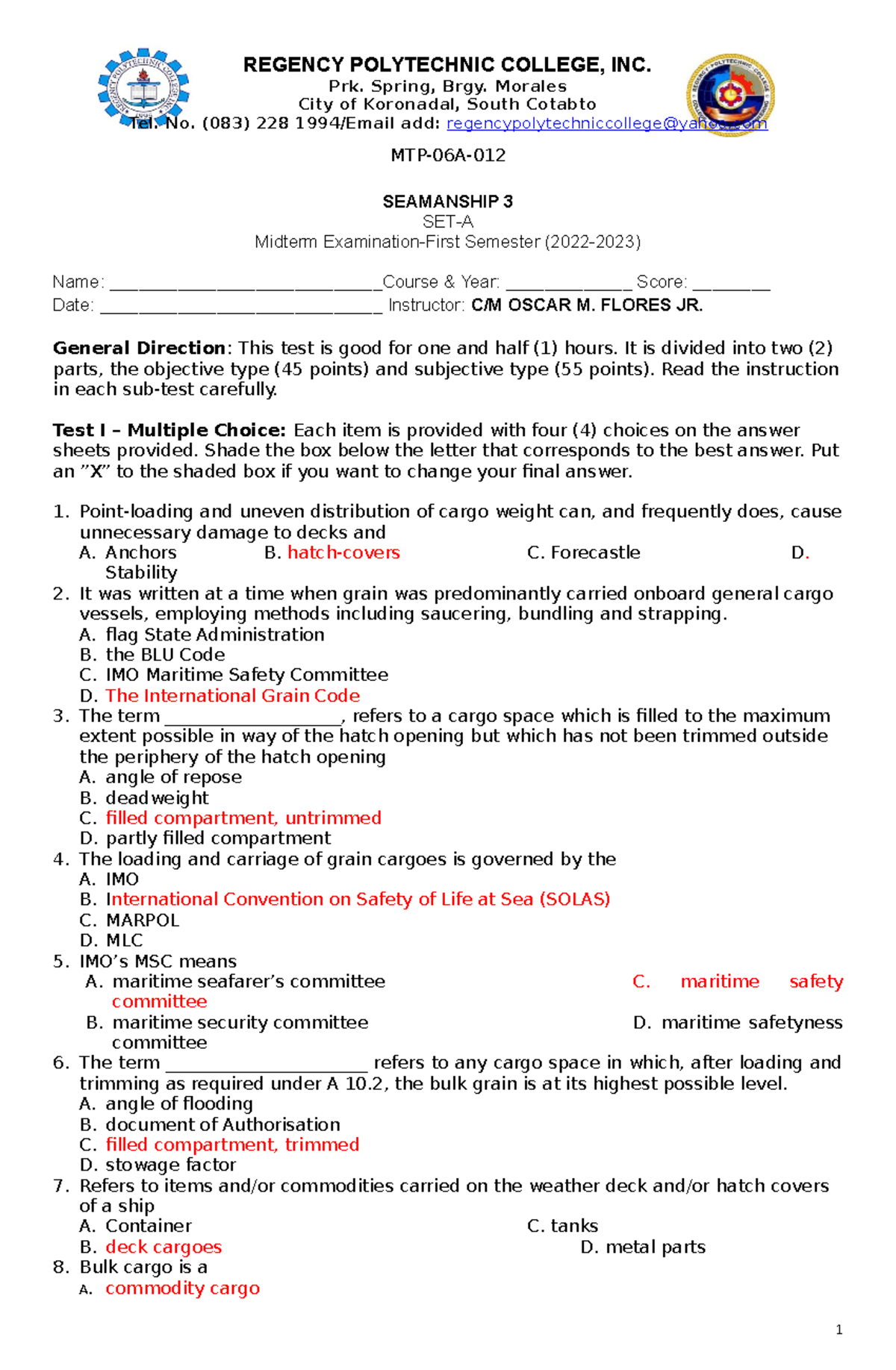 Seam 3 Midterm Exam SET A - REGENCY POLYTECHNIC COLLEGE, INC. Prk ...