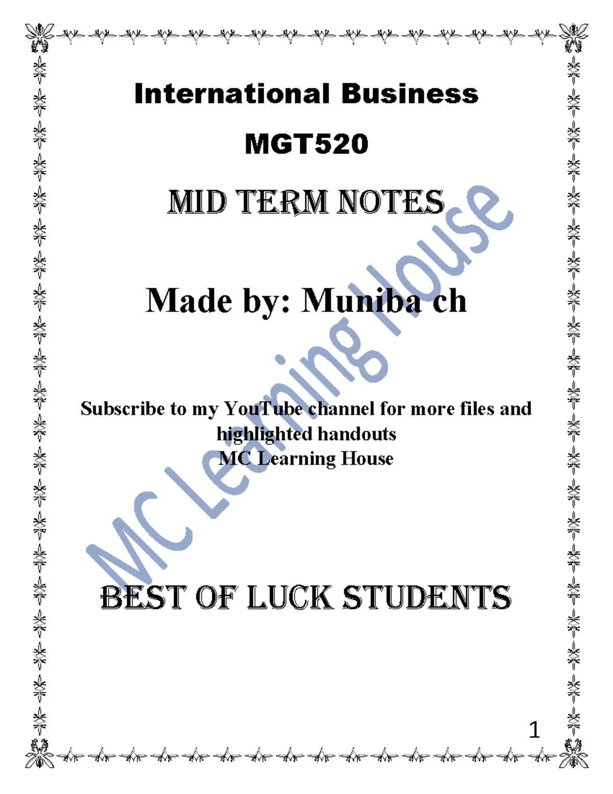 MGT520 MID Term Notes - International Business MGT MID TerM NoTes Made ...