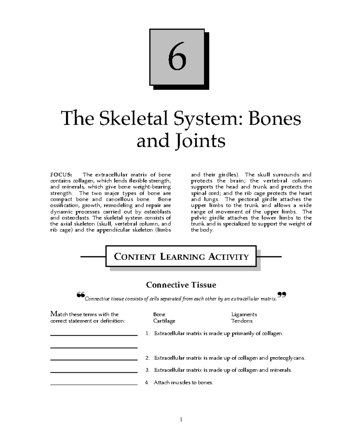 QUIZ 11 October 2010, questions - 6 The Skeletal System: Bones and ...