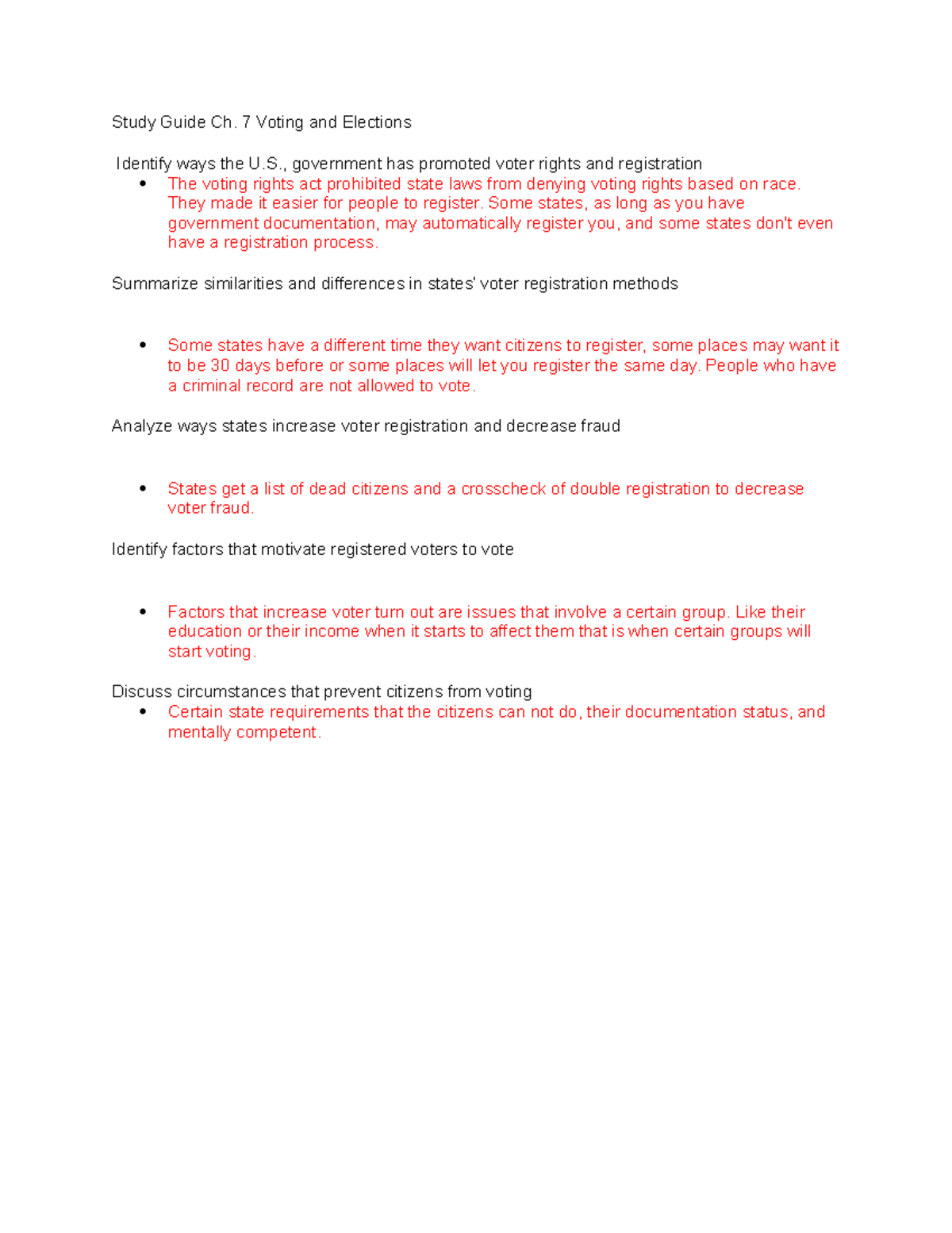 Study Guide Ch7 PLSC 121 - Study Guide Ch. 7 Voting and Elections ...