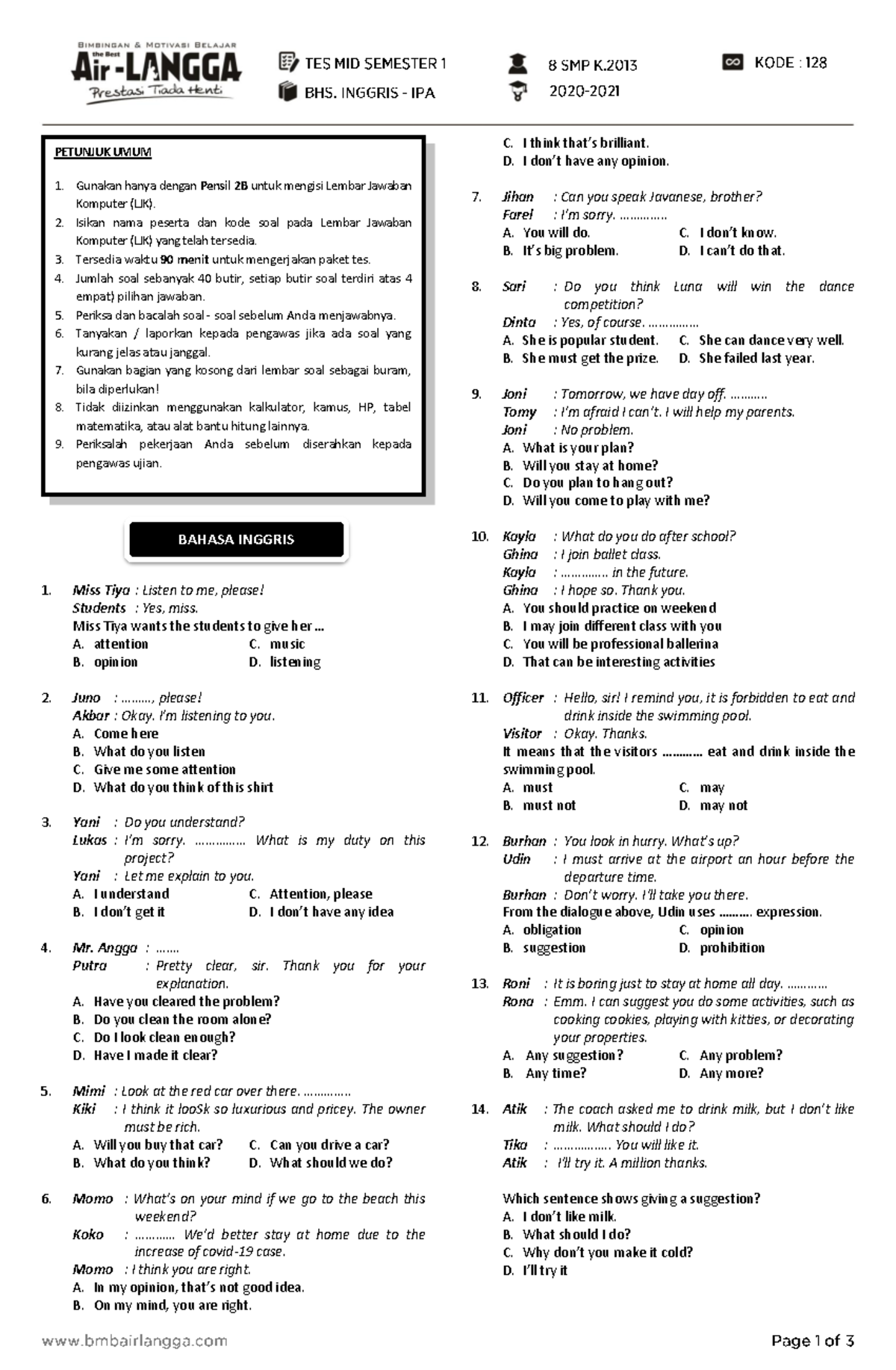 (K.2013 ) 8 SMP TMS 1 ING-IPA 2020-2021 - Miss Tiya : Listen to me ...