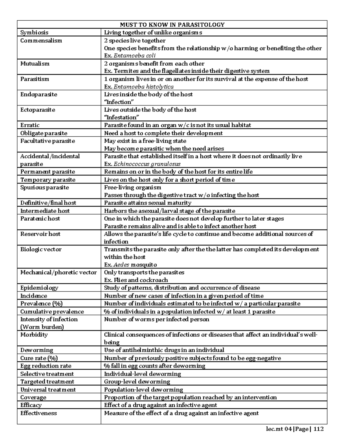 4 - Parasitology notes about nematodes and filarial parasites. provide ...