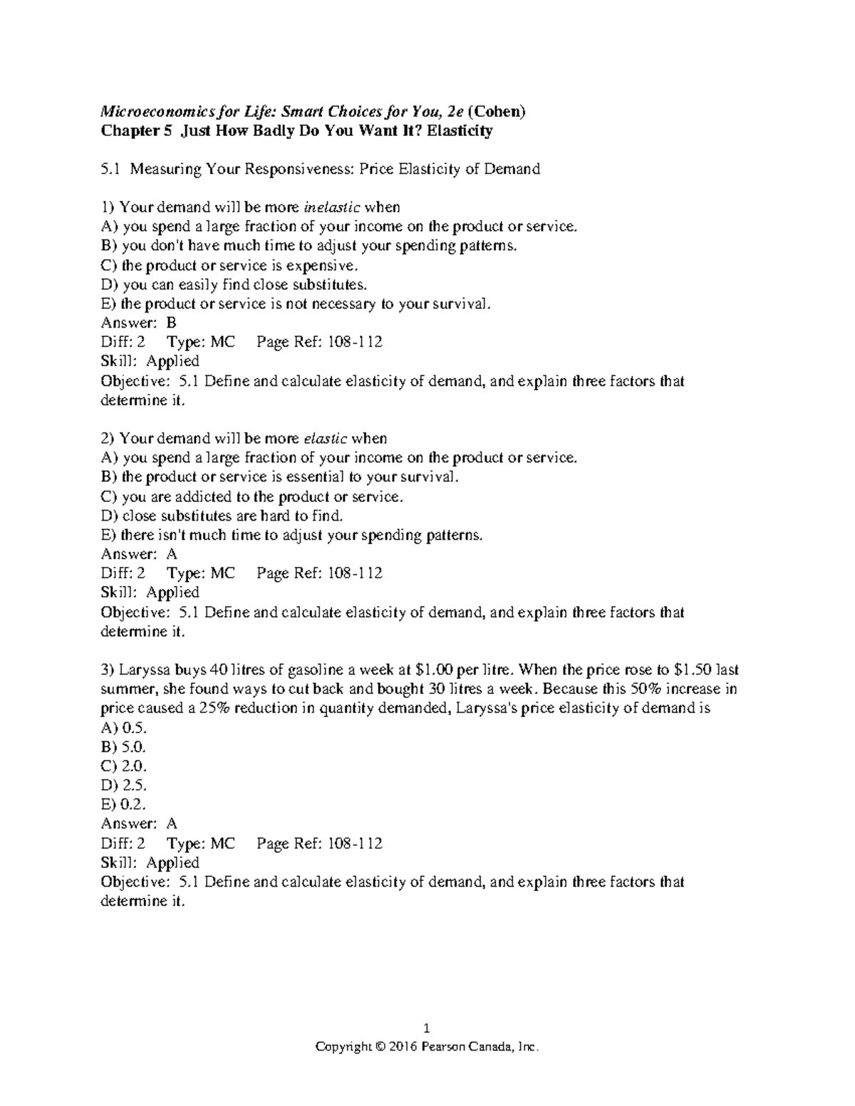 ECON1000 - Chapter 5 Test Bank - 2020 - 1 Microeconomics for Life ...