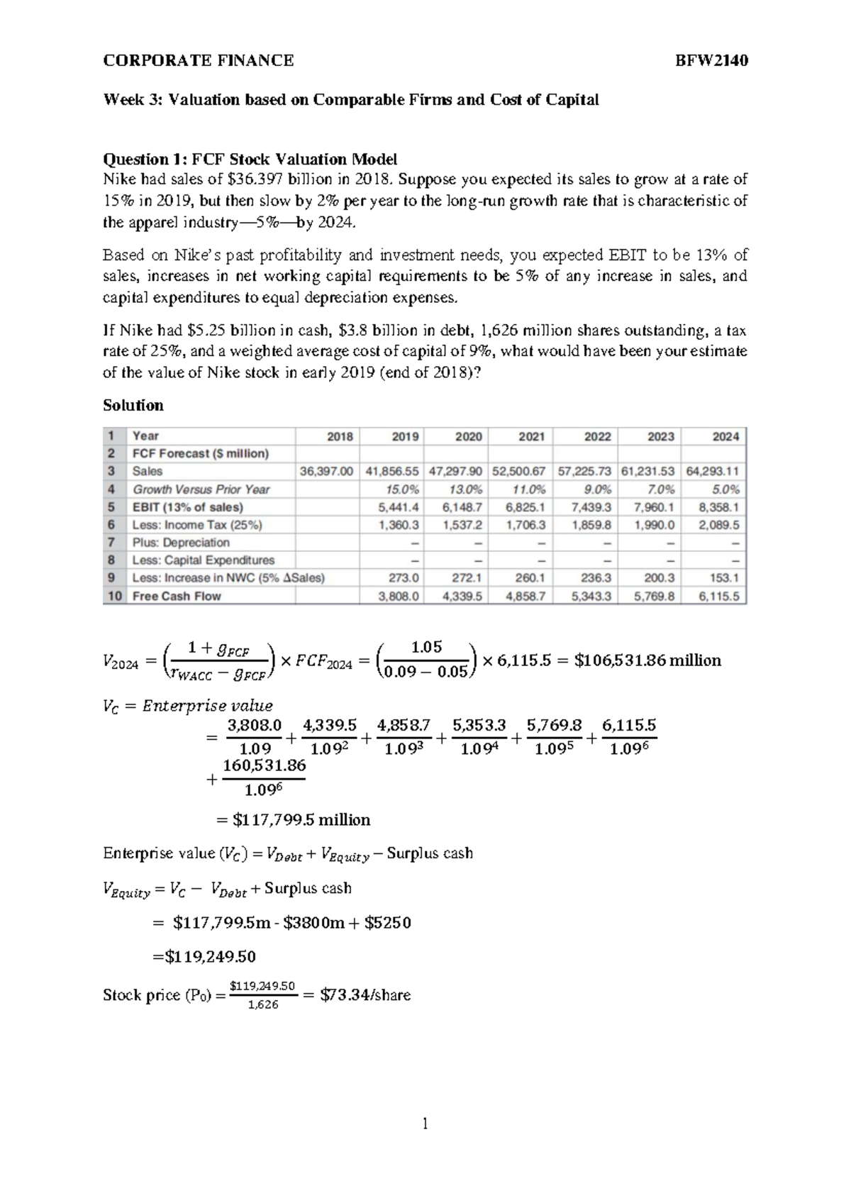 BFW2140 Tutorial 3 Solutions students - Week 3: Valuation based on ...