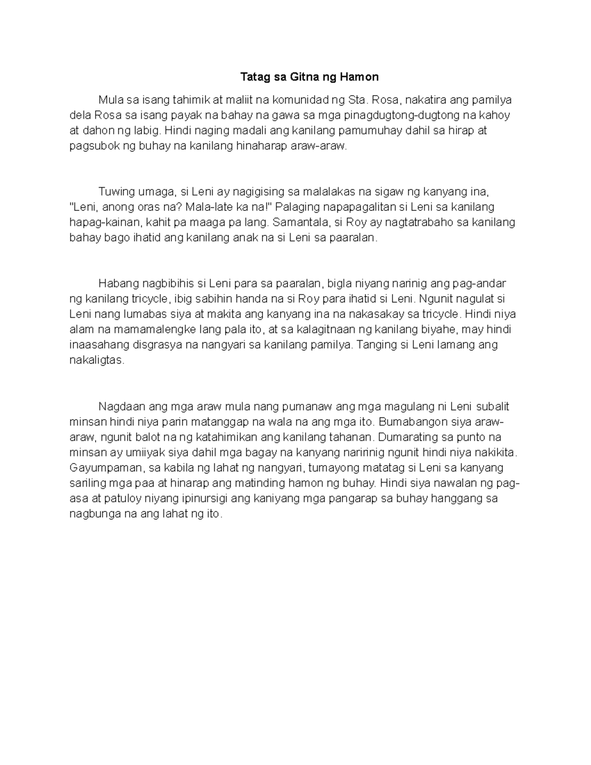 Hatdog narrative - Understand the deeper meaning of the topic. - Tatag ...