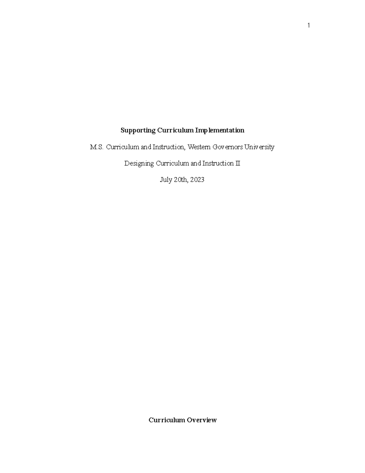 Task 4 d185 - Supporting Curriculum Implementation - Supporting Curriculum Implementation M ...