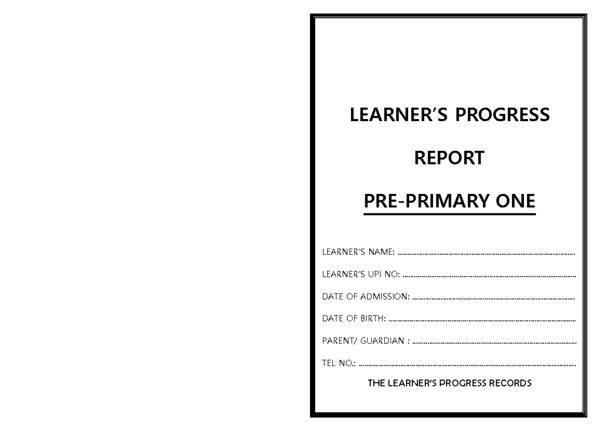 Pp1 - Own a new assessment tool - LEARNER’S PROGRESS REPORT PRE-PRIMARY ...