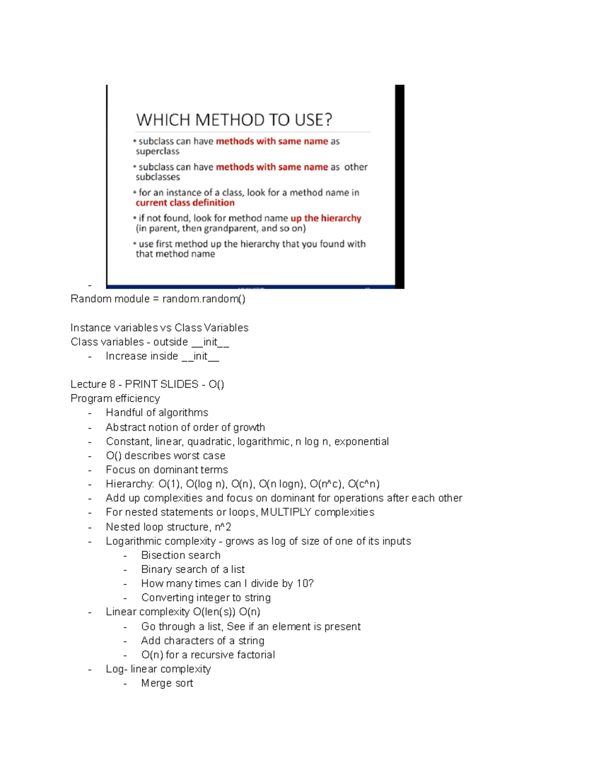 6.0001 Lecture Notes v3 - Random module = random() Instance variables ...