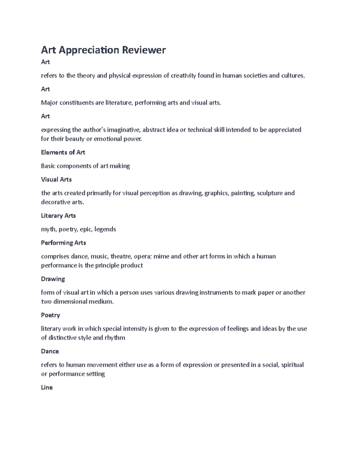 Art Appreciation Reviewer ( Prelim) - Art Appreciation Reviewer Art ...