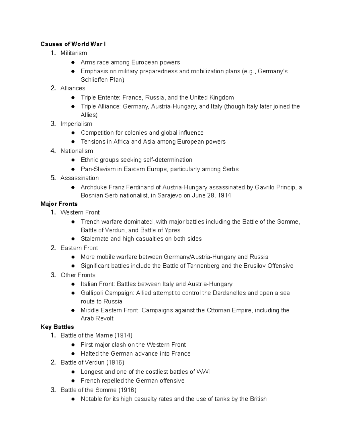 World War I (1914-1918) Study Notes - Causes of World War I 1 ...